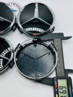 Mercedes-Benz 75mm Gloss Black & Chrome Wheel Center Caps - 4pc Set